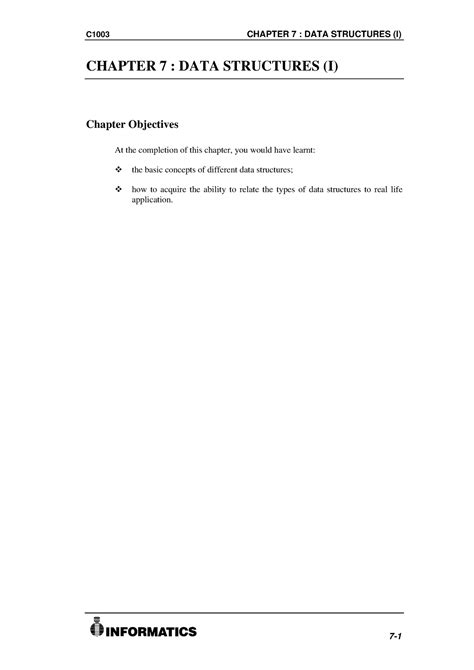 C1003 Chapter 7 Chapter 7 Data Structures I Chapter Objectives