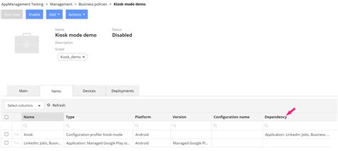 business policy deployment order with item dependencies miradore