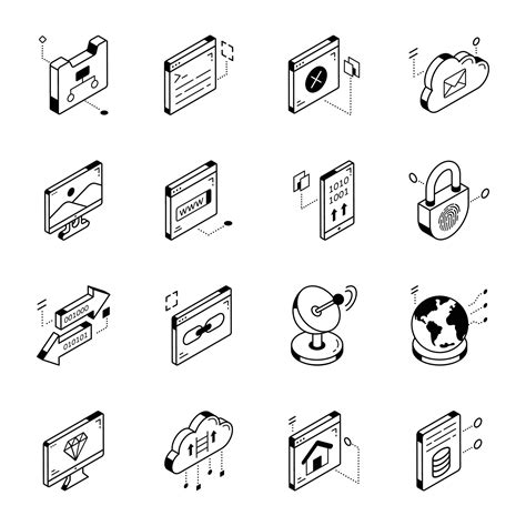 Isometric Line Icons Of Web And Data 9754413 Vector Art At Vecteezy