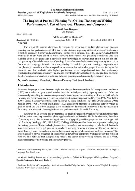 Pdf The Impact Of Pre Task Planning Vs On Line Planning On Writing