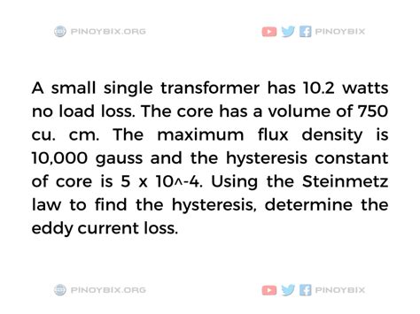 Solution Determine The Eddy Current Loss