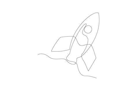 Premium Vector One Continuous Line Drawing Of Rocket Flies So Fast Into Space Outer Space And