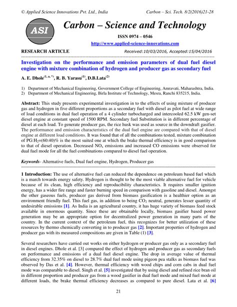 Pdf Investigation On The Performance And Emission Parameters Of Dual Fuel Diesel Engine With
