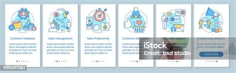 선형 개념의 모바일 앱 페이지 화면 온보딩 6에 대한 스톡 벡터 아트 및 기타 이미지 6 개념 경영자 Istock