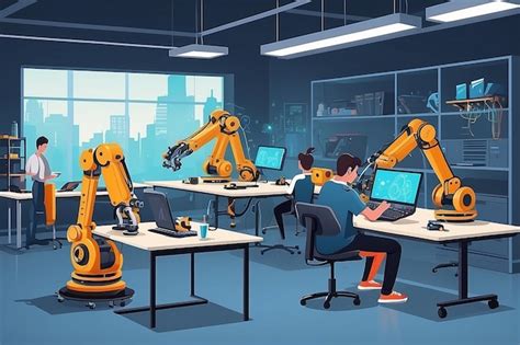Premium Photo Robotics Lab Students Programming Robotic Arms Vector Art