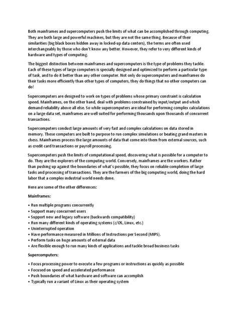 Mainframe And Supercomputers Pdf Supercomputer Mainframe Computer