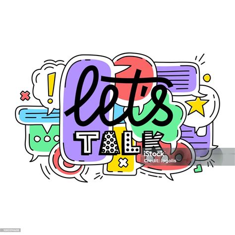 아이콘 및 텍스트 수 있습니다 다채로운 대화 음성 거품의 그림 낙서 흰색 배경 이야기 안전 통신 기술 개념입니다 모바일 기술의 얇은 라인 아트 평면 디자인 0명에 대한 스톡