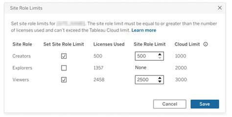 Manage Site Role Limits Tableau
