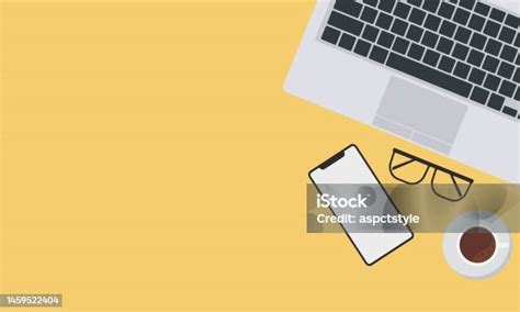 현대 비즈니스 사무실 작업 공간 배경의 상위 보기입니다 노트북 디지털 장치 및 메모장이 있는 사무실 책상의 평면 그림 0명에 대한 스톡 벡터 아트 및 기타 이미지 Istock