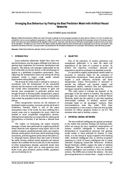 Pdf Arranging Bus Behaviour By Finding The Best Prediction Model With Artificial Neural Networks