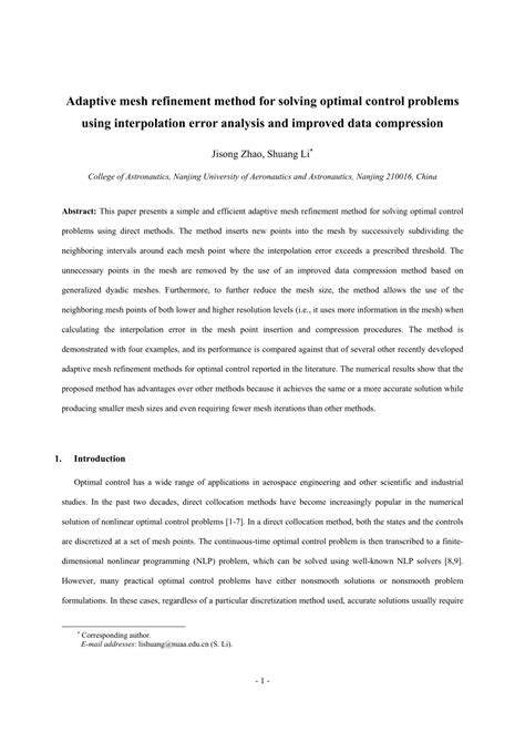 pdf adaptive mesh refinement method for solving optimal control