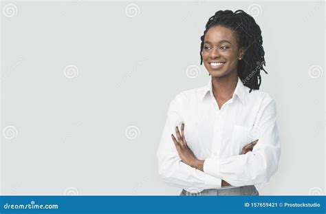 Black Business Woman Posing Crossing Hands On White Background Stock Image Image Of Millennial