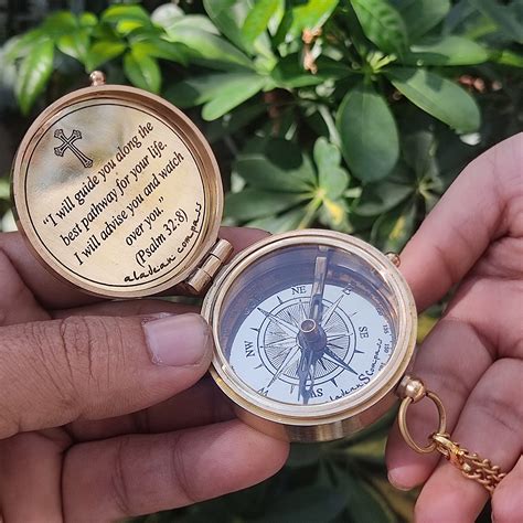 Divine Path Engraved Compass I Will Guide You Psalm 328 Quote Inspirational