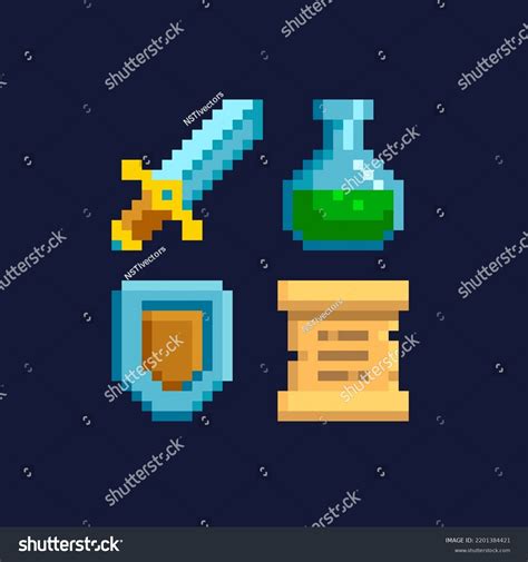 Pixel Game Fantasy Arcade Icon Set Stock Vector Royalty Free Shutterstock