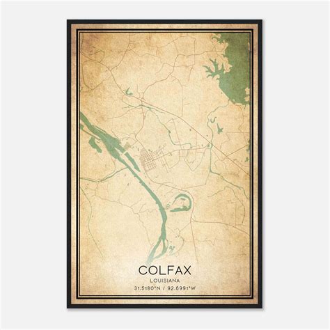 Vintage Colfax Louisiana Map Poster Colfax La City Road Wall Art Print