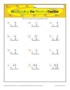 Multiplying Decimals Tenths Decimal Worksheets Worksheets Library