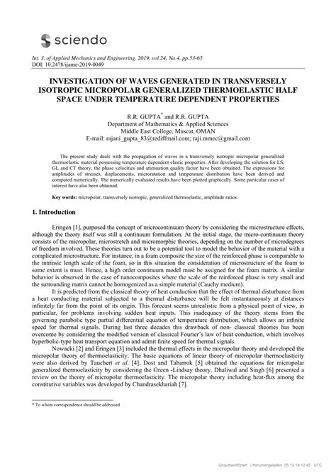 Pdf Investigation Of Waves Generated In Transversely Isotropic Micropolar Generalized