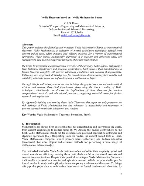 Pdf Vedic Theorems Based On Vedic Mathematics Sutras