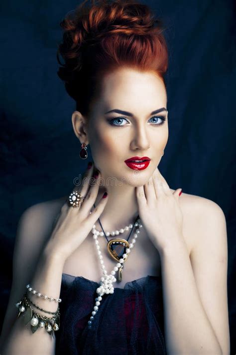 Beauty Stylish Redhead Woman With Hairstyle And Manicure Wearing