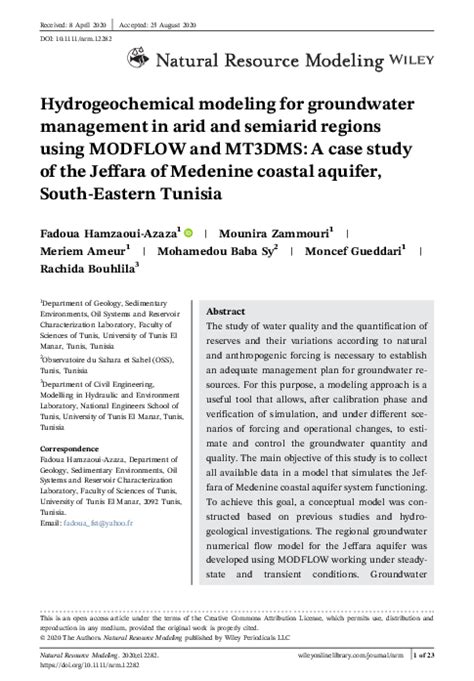 Pdf Hydrogeochemical Modeling For Groundwater Management In Arid And Semiarid Regions Using