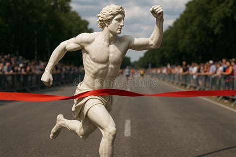 Classical Sculpture Running Through Race Finish Line In Crowd Stock Illustration Illustration