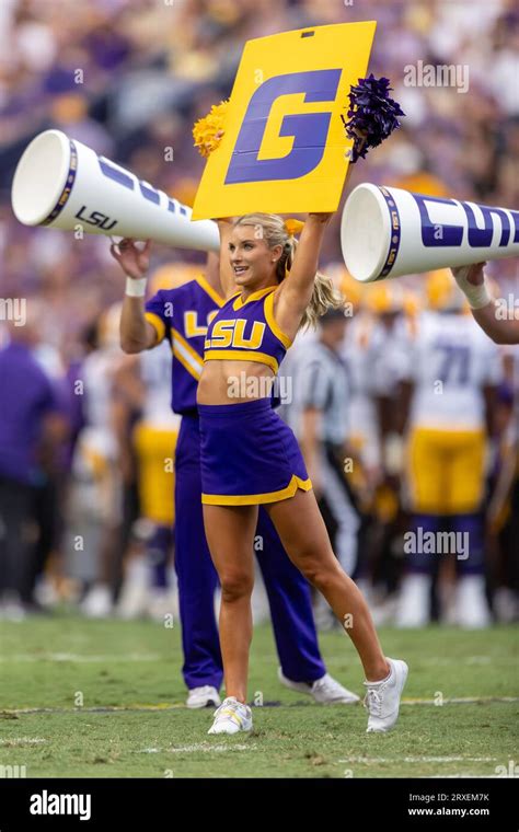Lsu Tigers Cheerleader Kimber Hamilton Leads The Crowd During A Timeout