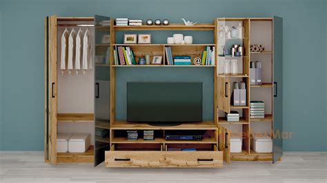 Секция Скарлет с гардероб дъб вотан светъл с антрацит гланц ️ ТОП Цена — МебелМаг