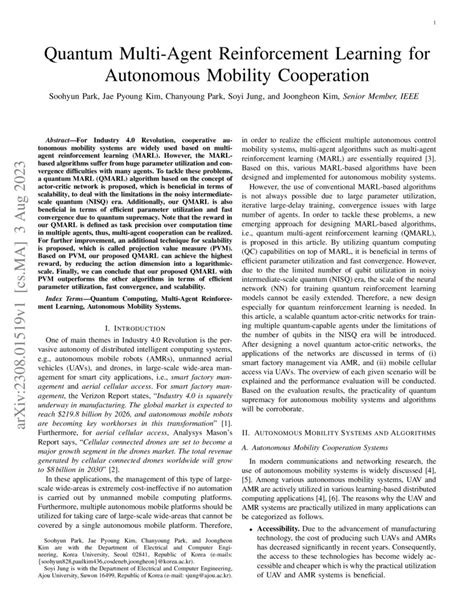 Quantum Multi Agent Reinforcement Learning For Autonomous Mobility