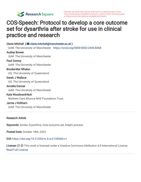 Pdf Cos Speech Protocol To Develop A Core Outcome Set For Dysarthria