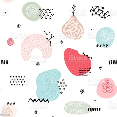 손으로 그린 추상적인 모양 벡터 원활한 패턴입니다 발견 및 질감 그림 독특한 디자인 창조적 인 배경 아플 리 케 자유형 스타일 0명에 대한 스톡 벡터 아트 및 기타 이미지