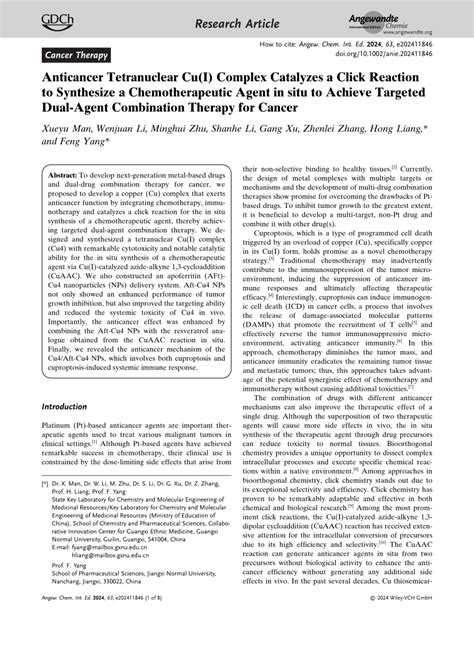 Anticancer Tetranuclear Cui Complex Catalyzes A Click Reaction To Synthesize A