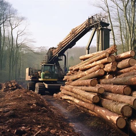 Premium AI Image A Large Load Of Logs Being Loaded Onto A Truck