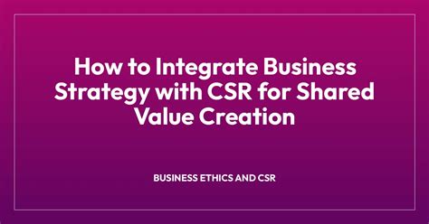 How To Integrate Business Strategy With Csr For Shared Value Creation • Slm Self Learning