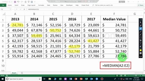Median Function Example In Excel Excel A Z