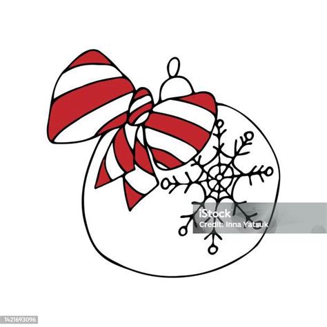 눈송이와 활이있는 크리스마스 공 흰색 배경에 고립 된 낙서 스타일로 그려진 크리스마스 트리 공 손 벡터 일러스트레이션 검은색에 대한 스톡 벡터 아트 및 기타 이미지 Istock