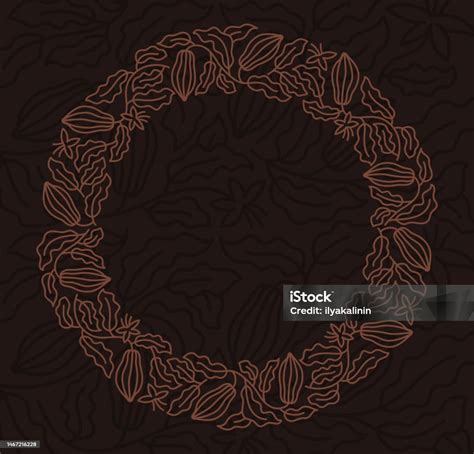 코코아 콩 원형 프레임 배경입니다 콩과 가지의 식물 잎 편집 가능한 윤곽선 획 벡터 선입니다 0명에 대한 스톡 벡터 아트 및 기타 이미지 Istock