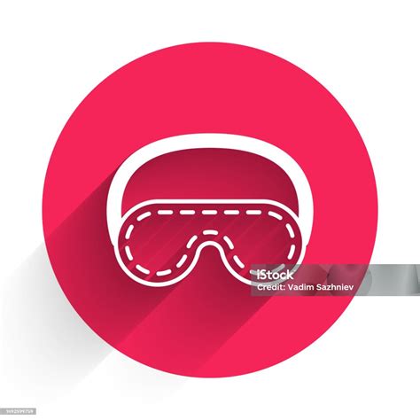 하얀 눈 수면 마스크 아이콘은 긴 그림자로 분리되어 있습니다 빨간색 원 버튼입니다 벡터 개인 장식품에 대한 스톡 벡터 아트 및