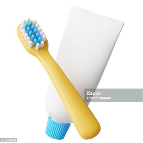 귀여운 만화 스타일의 노란색 칫솔과 치약 튜브가 흰색 배경에 격리되어 클리핑 경로 3d 렌더링 0명에 대한 스톡 사진 및 기타 이미지 Istock