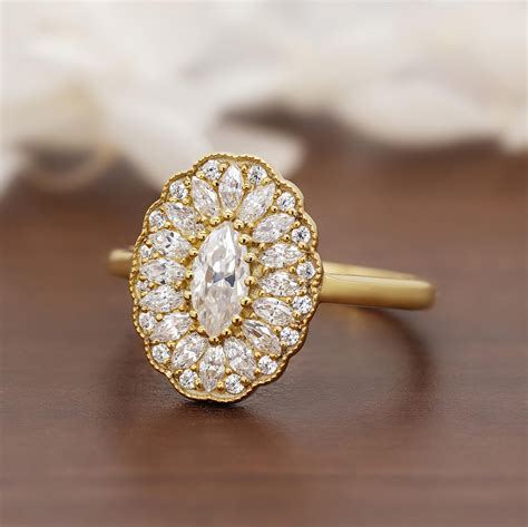Floral Diamond Mosaic Ring Marquise Diamond Engagement Ring Unique