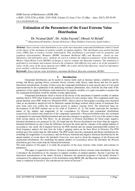 Pdf Estimation Of The Parameters Of The Exact Extreme Value Distribution