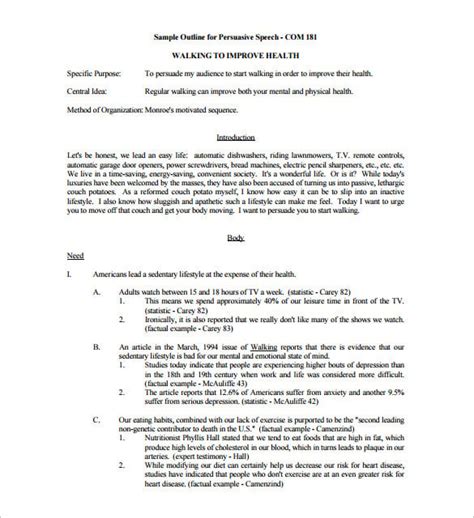 Speech Outline Template 8 Free Sample Example Format Download