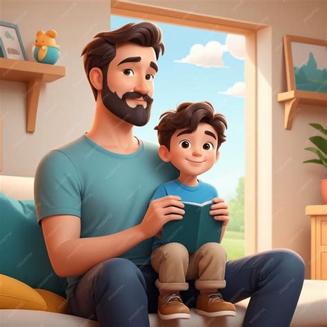 Happy Fathers Day With Father And Son Cartoon Style Premium Ai