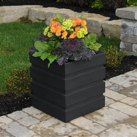 Mayne Freeport 18 In Square Black Plastic Planter 5860 B The Home Depot