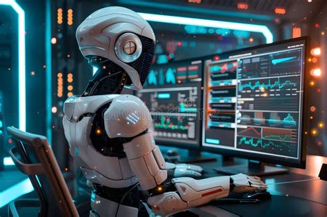 Artificial Intelligence Robot Humanoid Android That Operates Multiple Computers And Screens