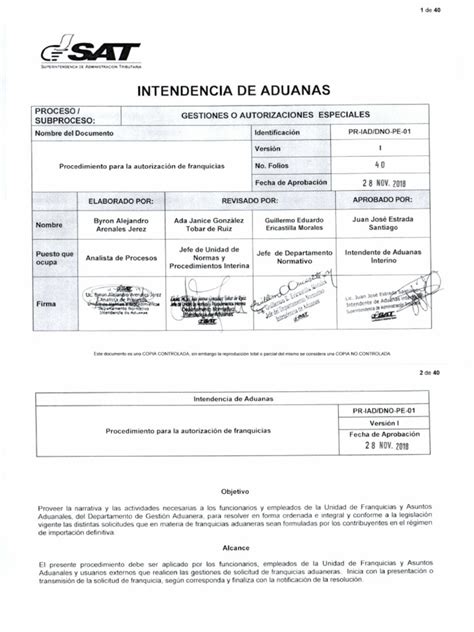 Pr Iad Dno Pe 01 Procedimiento Para La Autorización De Franquicias Vig 18 Dic 2018 Pdf