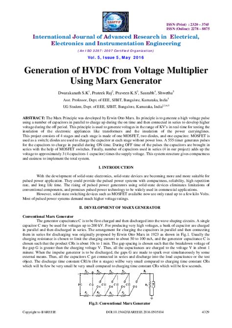 Pdf Generation Of Hvdc From Voltage Multiplier Using Marx Generator