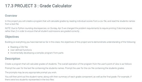 Solved 17 3 PROJECT 3 Grade Calculator Overview In This Chegg Com