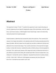 Lab Report 4 Friction Pdf October 15 2020 Physics Lab Report 4 Ajeet Barana Friction
