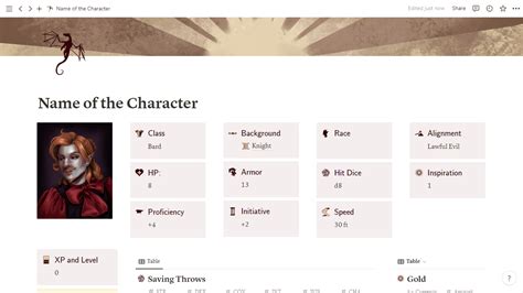 [oc] [art] I Created A Dnd Character Sheet Notion Template Hope It Can Be Useful For Some