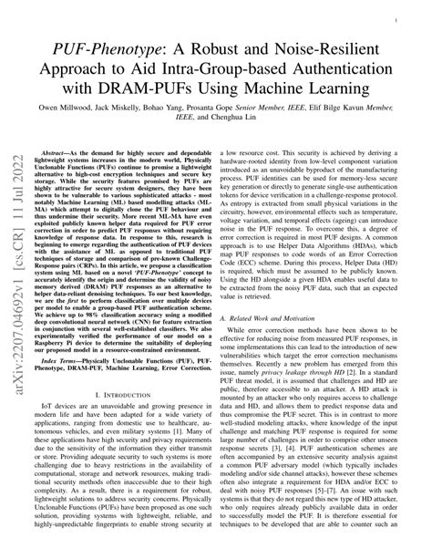Pdf Puf Phenotype A Robust And Noise Resilient Approach To Aid Intra Group Based
